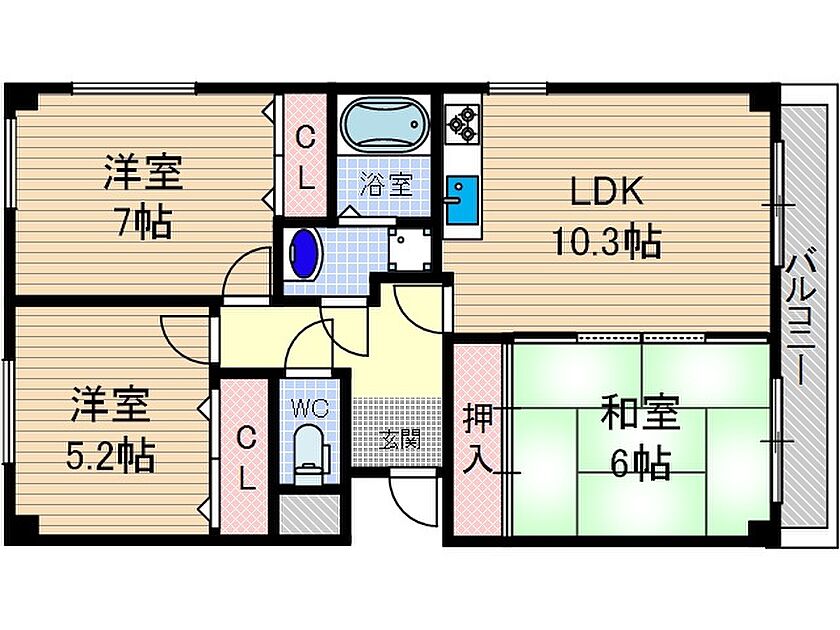 【ホームズ】でお部屋探し！フロール川端 3階/301号室[3LDK/賃料9.5万円/64.39㎡]賃貸マンション住宅情報(物件番号:0142093-0025371、取扱い不動産会社:株式会社 ...