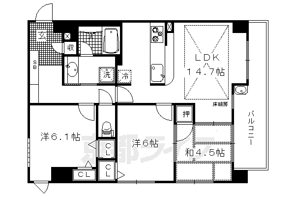 【ホームズ】でお部屋探し！リソシエ今出川堀川グランディス 3階/306[3LDK/賃料15万円/71.36㎡]賃貸マンション住宅情報(物件番号:0142941-0160586、取扱い不動産会社 ...